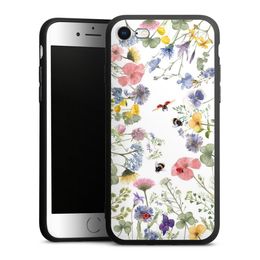 DeinDesign iPhone SE (2020) Handy Premium Silikon H&uuml;lle Handyh&uuml;lle schwarz Case Muster Flowers Bee Silikon Premium Case