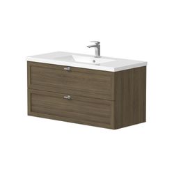 Waschtisch Welltime "Rustic", braun (smoked oak), B:100cm H:53,5cm T:46,5cm, FSC-zertifizierter Holzwerkstoff, Furnier, Waschtische, mit Soft-Close-Funktion, Breite 101,5 cm, Eichenfurnier