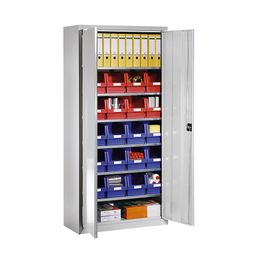 eurokraft pro Materialschrank aus Stahlblech, mit 20 Sichtlagerk&auml;sten, lichtgrau RAL 7035