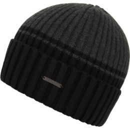 Beanie Chillouts "Malik Hat", Damen, dunkelgrau, schwarz, Rippstrick, Materialmix, Mützen, Mit Umschlag, zweifarbig