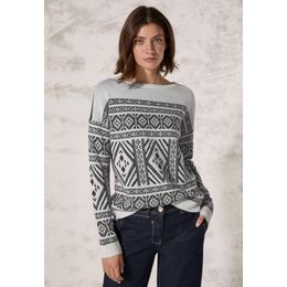 Longsweatshirt Cecil, Damen, Gr. L42, weiß (soft silber melange), Web, 54% Baumwolle, 36% Polyacryl, 7% Polyester, 3% Metallpolyester, bedruckt, normal, U-Boot-Ausschnitt, Bündchen, Sweatshirts, mit U-Boot-Ausschnitt