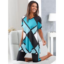 w&auml;schepur Capri-Pyjama W&Auml;SCHEPUR, Damen, Gr. 40/42, blau (schwarz, t&uuml;rkis, bedruckt), 50% Baumwolle, 50% Modal, Unterteil:48% Baumwolle, 4% Elasthan, 48% Modal, Homewear-Sets
