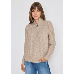 Strickpullover Cecil, Damen, Gr. XS (36), toffee cream melange, Web, 78% Baumwolle, 22% Polyacryl, unifarben, comfort fit normal, hoch geschlossener Ausschnitt, Bündchen, Pullover, mit Strick-Detail