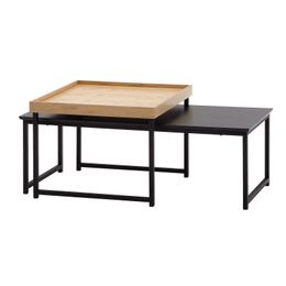 KADIMA DESIGN Couchtische 2er Set SILVANUS: Holz und Metall, Eiche/Weiß, ineinanderschiebbar, Eichenfurnier/lackiertes MDF.