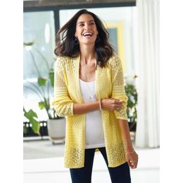 Strickjacke Inspirationen, Damen, Gr. 42, gelb (zitrone), 60% Baumwolle, 40% Viskose, unifarben, Strickjacken Strickjacke
