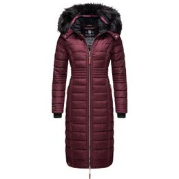 Wintermantel Navahoo "Umay", Damen, Gr. L (40), rot (weinrot), Oberstoff: 100% Polyester, Futter: 100% Polyester, Wattierung: 100% Polyester, Ärmelfutter: 100% Polyester, Kunstpelz: 90% Polyacryl, 10% Polyester, tailliert ca. Mitte Knie, Ärmel ohne Ärmelschlitz normaler Saum, Mäntel, langer Damen Winter Steppmantel mit Kunstfellkapuze