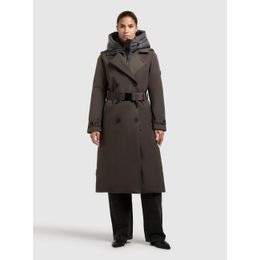 Trenchcoat Khujo "ELENA2", Damen, Gr. L, graphite grau, Web, 100% Polyester, unifarben, eingesetzt elastischer Bund mit Knöpfen, Mäntel