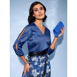 CR&Eacute;ATION L Schlupfbluse CREATION L, Damen, Gr. 44, blau (royalblau), 100% Polyester, unifarben, V-Ausschnitt, Blusen Schlupfbluse