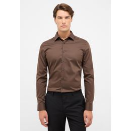 Langarmhemd Eterna "SLIM FIT", Herren, Gr. 40, Normalgrößen, braun (dunkelbraun), Satin, 100% Baumwolle, schmal, Manschette, Hemden, NON IRON (bügelfrei)