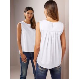 Blusentop Heine, Damen, Gr. 34, weiß, 97% Baumwolle, 3% Elasthan, unifarben, Rundhals, Blusen