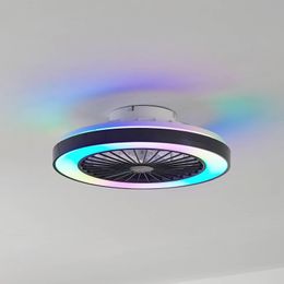 LINDBY LED-Deckenventilator Teleo, Ø48 cm, schwarz, DC, Tuya