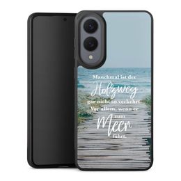 DeinDesign Galaxy S25 Edge Handy Premium Silikon H&uuml;lle Handyh&uuml;lle schwarz Case Statement Beach Spruch Silikon Premium Case