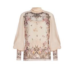 JIORO Bluse 'BAROQUE FLOWERS' Damen Gr&ouml;&szlig;e XL beige