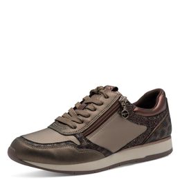 Plateausneaker Tamaris, Damen, Gr. 37, beige (taupe kombiniert), Lederimitat, Textil, unifarben mit Farbeinsätzen, Schuhe Modernsneaker Schnürschuh Sneaker low, Freizeitschuh, Halbschuh, Schnürschuh mit dezenten Metallic-Details