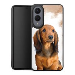 DeinDesign Galaxy S25 Edge Handy Premium Silikon H&uuml;lle Handyh&uuml;lle schwarz Case Pet Dachshund Dog Silikon Premium Case