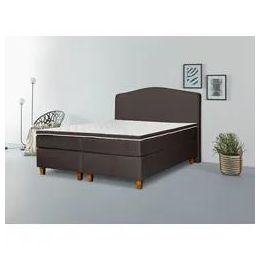 Boxspringbett Inosign "Jalma", braun, B:141cm L:208cm, 100% Polyester, Komplettbetten, Boxspringbett, Füße aus massiver Birke ; Inkl. Topper