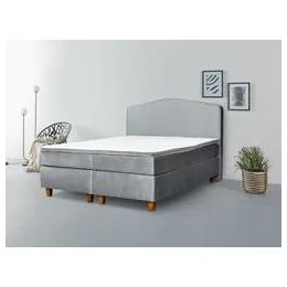Boxspringbett Inosign "Jalma", grau (light gray), B:181cm L:208cm, 100% Polyester, Komplettbetten, Boxspringbett, Füße aus massiver Birke ; Inkl. Topper
