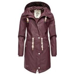Regenjacke Navahoo "Tropical Stormoo", Damen, Gr. M (38), rot (weinrot), Obermaterial: 70% Polyester, 30% Polyurethan, Innenfutter: 100% Polyester, Ärmelfutter: 100% Polyester, Wattierung: 100% Polyester, modisch, gerade ca. Mitte Oberschenkel, hoch geschlossener Ausschnitt, Langarm Ärmel ohne Ärmelschlitz Rippstrickbündchen, Jacken, Wasserdichter Damen Outdoor Regenmantel