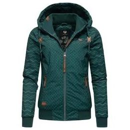 Winterjacke Ragwear "Nuggie Zig Zag Intl.", Damen, Gr. XS (34), grün (dunkelgrün), Obermaterial: 100% Polyester, Innenfutter: 100% Polyester, Wattierung: 100% Polyester, Modisch, gerade hüftbedeckend, hoch geschlossener Ausschnitt, Ärmel ohne Ärmelschlitz Rippstrickbündchen, Jacken, stylische Damen Freizeitjacke mit Muster