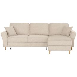 CARRYHOME Ecksofa, Creme, Textil, Eiche, massiv, 3-Sitzer, F&uuml;llung: Polyurethan (PUR),Polyurethan (Pur), Ottomane rechts, seitenverkehrt montierbar, L-Form, 265x159 cm, Liegefunktion, Schlafen auf Sitzh&ouml;he, R&uuml;cken echt, haustierfreundlicher Bezug, Wohnzimmer, Sofas & Couches, Wohnlandschaften, Ecksofas