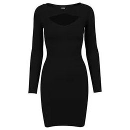 Shirtkleid Urban Classics "Urban Classics Damen Ladies Cut Out Dress", Damen, Gr. S, US-Größen, schwarz, 35% Viskose, 35% Polyacryl, 30% Polyamid, unifarben, klassisch, slim fit, U-Boot-Ausschnitt, Langarm, Kleider