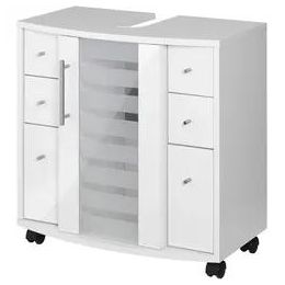 Waschbeckenunterschrank Welltime "Jaca", weiß, B:60cm H:58cm T:35cm, MDF, Spanplatte, Schränke, Breite 60 cm, mit hochglänzenden Fronten