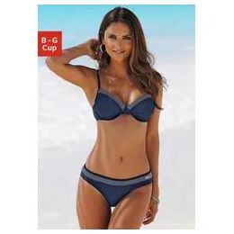 B&uuml;gel-Bikini Lascana, Damen, Gr. 36, Cup D, blau (marine), Polyamid, gestreift, unifarben mit Farbeinsatz, Bikini-Sets B&uuml;gel-Bikini, mit gestreiften Eins&auml;tzen