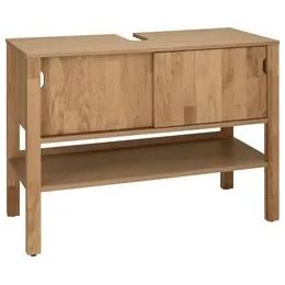 Waschbeckenunterschrank Home Affaire "April", braun (eichefarben, eiche massiv), B:100cm H:72cm T:45cm, Massivholz, Schränke, Schiebetüren aus Massivholz, Breite 100 cm