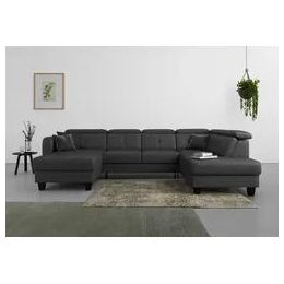 Sit & More Wohnlandschaft SIT & MORE "Belluci U-Form", grau (anthrazit), B:321cm H:85cm T:195cm, Sofas, Kopfteilverstellung und Federkern, wahlweise mit Bettfunktion
