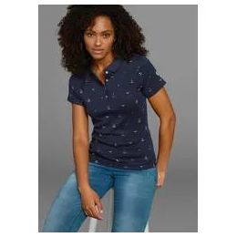 Poloshirt Kangaroos, Damen, Gr. 32/34 (XS), blau (marine, bedruckt), Rippware, Obermaterial: 100% Baumwolle, bedruckt, Casual, sehr figurbetont hüftlang, Flachstrickbündchen, Shirts, Kurzarm, sehr figurbetont, mit Allover-Druck, aus 100% Baumwolle
