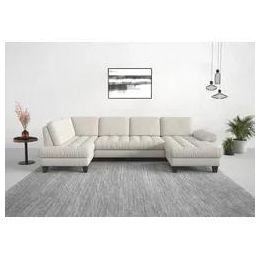 Sit & More Wohnlandschaft SIT & MORE "Westham U-Form", beige (creme), B:338cm H:88cm T:172cm, 90% Polyester 10%Polyamid, Sofas, wahlweise mit Bettfunktion, Bettkasten, Sitztiefenverstellung