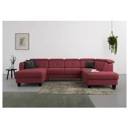 Sit & More Wohnlandschaft SIT & MORE "Belluci U-Form", rot (bordeaux), B:321cm H:85cm T:195cm, Sofas, Kopfteilverstellung und Federkern, wahlweise mit Bettfunktion