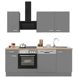 Küchenzeile Optifit "Parma", braun (küche: grau, korpus: basaltgrau, arbeitsplatte: eichefarben), B:210cm T:60cm, Komplettküchen-Sets, ohne E-Geräte, Breite 210 cm
