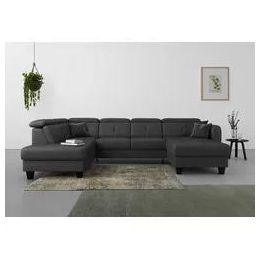 Sit & More Wohnlandschaft SIT & MORE "Belluci U-Form", grau (anthrazit), B:321cm H:85cm T:195cm, Sofas, Kopfteilverstellung und Federkern, wahlweise mit Bettfunktion