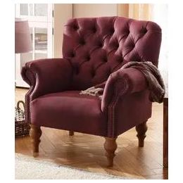 Sessel Home Affaire "Lord", rot, B:86cm H:93cm T:84cm, Luxus-Microfaser Lederoptik (100% Polyester);Struktur fein (100% Polyester), Sessel, mit echter Chesterfield-Knopfheftung und Ziernägeln