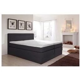 Boxspringbett Hapo, grau (anthrazit), Liegefläche B/L: 160cm x 200cm, kein Härtegrad, 7-Zonen-Kaltschaummatratze, Kopfteil, seitliche Unterbox und Obermatratze sind mit pflegeleichtem Feinstrukturstoff in Leinenoptik (100% Polyester) bezogen;Die Oberseite der Unterfederung und die Ober- und Unterseite der Obermatratze sind jeweils mit einem rutschhemmenden Stoff aus 100% Polyester bespannt., Kompl