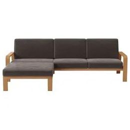 Sit & More Ecksofa SIT & MORE "Kolding L-Form", grau (anthrazit), B:264cm H:91cm T:178cm, 100% Polyester, Sofas, Armlehnen aus eichefarbigem Buchenholz, verschiedene Bezüge und Farben