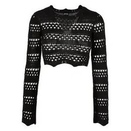 Rundhalspullover Urban Classics "Urban Classics Damen Ladies Cropped Crochet Knit Sweater", Damen, Gr. XS, schwarz, 100% Polyacryl, unifarben, klassisch, relaxed fit, Rundhals, Langarm, Pullover