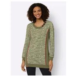 Sweatshirt Casual Looks, Damen, Gr. 44, grün (olive, weiß, meliert), 100% Baumwolle, Einsatz:35% Baumwolle, 65% Polyester, bedruckt, gemustert, mehrfarbig, meliert, unifarben, Rundhals, Sweatshirts