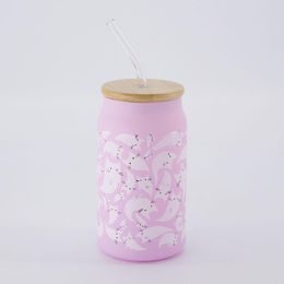 Rosafarbenes Trinkglas mit Strohhalm 8x20cm
