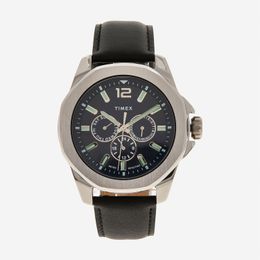 Timex Silberfarbene Armbanduhr mit schwarzem Lederband