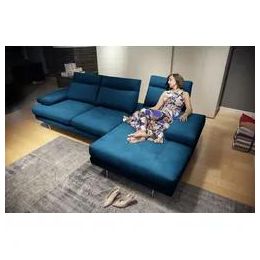 Ecksofa Calia italia "Toby Wing, Komfortsofa der Extraklasse, bequem, L-Form", blau (ottanio mario), B:308cm H:90cm T:153cm, Mikrofaser mit Nubuk Optik (100% Polyester), Sofas, inklusive Sitztiefenverstellung, Füße in chrom glänzend