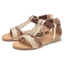 Sandale Lascana "Sommerschuh, Sandalette, offener Schuh", Damen, Gr. 37, beige (beige, braun), Obermaterial: 50% Lederimitat, 50% Textilmaterial. Decksohle: 100% Lederimitat. Futter: 100% Lederimitat. Laufsohle: 100% Synthetik, bedruckt, Basic, Schuhe Sandale, mit aufwendiger Verzierung VEGAN, Topseller