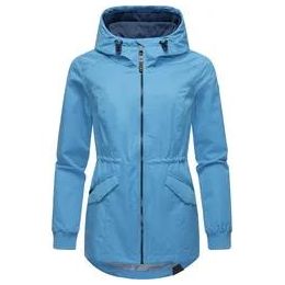 Outdoorjacke Ragwear "Dowey Tech", Damen, Gr. XXL(44), blau (hellblau), Außenmaterial: 100% Polyester, Innenfutter: 100% Polyester, Casual, tailliert hüftbedeckend, hoch geschlossener Ausschnitt, Ärmel ohne Ärmelschlitz elastischer Bund, Jacken, stylische wasserdichte Übergangsjacke mit großer Kapuze