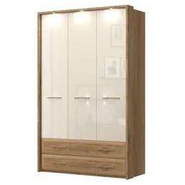 Kleiderschrank Home Affaire "Gala, beige hochglänzend UV lackiert, kratzfest, FSC-zertifiziert", beige (beige, pacific walnut), B:137cm H:224cm T:56cm, MDF, Spanplatte, Schränke, mit Beleuchtung und Passpartourahmen, hoher Schrank (224cm), 2 Breiten