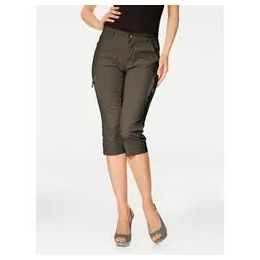 Caprihose Heine, Damen, Gr. 44, Normalgrößen, grün (khaki), 98% Baumwolle, 2% Elasthan, unifarben, 3/4-Länge, Hosen