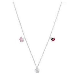 Kette mit Anhänger Prinzessin Lillifee "Schmetterling/Kleeblatt/Marienkäfer, 2037943", rosa (silberfarben, rosa, pink, schwarz, rosa), Halsketten, Mädchen, Silber 925 (Sterlingsilber), L: 38cm, mit Emaille - mit Zirkonia (synth.)