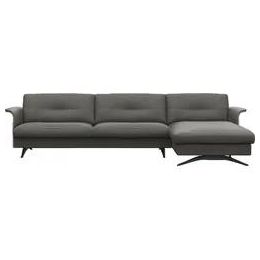 Ecksofa FLEXLUX "Glow, super bequem durch hochwertigem Sitzaufbau mit Federkern, L-Form", grau (warm mineral grau), B:305cm H:81cm T:158cm, 100% Echteder, Sofas, Modernes skandinavisches Design