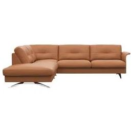 Ecksofa FLEXLUX "Glow, super bequem durch hochwertigem Sitzaufbau mit Federkern, L-Form", braun (modern cognac braun), B:268cm H:81cm T:224cm, 100% Echteder, Sofas, Skandinavisches Design, In hochwertiger Verarbeitung