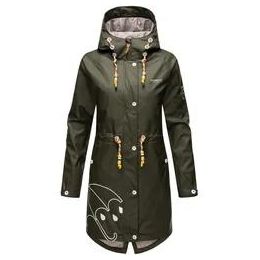 Outdoorjacke Marikoo "Dancing Umbrella", Damen, Gr. S, grün (schwarz olive), Obermaterial: 70% Polyester, 30% Polyurethan, Innenmaterial: 100% Polyester, Futter&Wattierung: 100% Polyester, Ärmelfutter: 100% Polyester, Jacken, mit einer großen Kapuze
